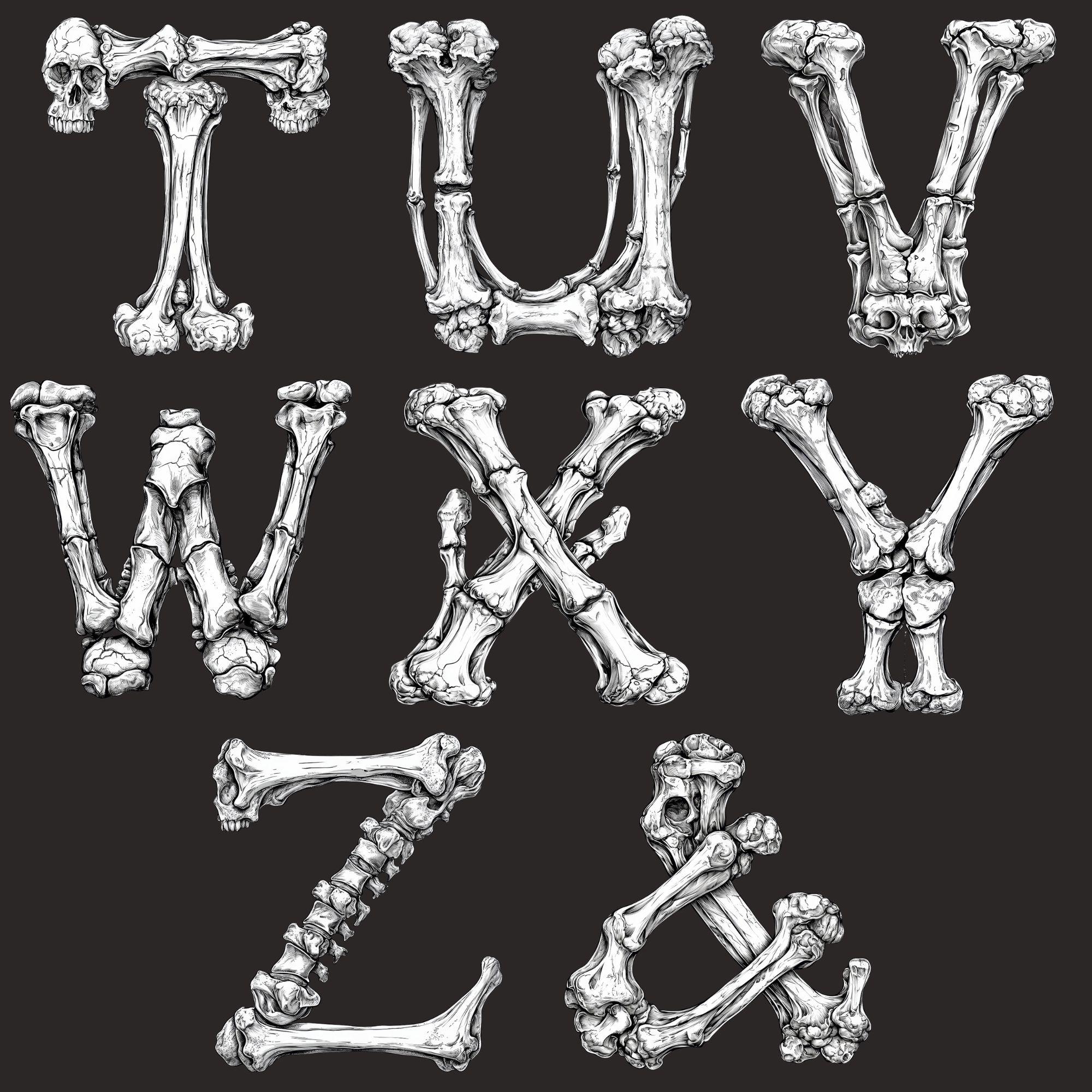 Human Hand Bone Alphabet PNG Set, Gothic Skull Lettering, Skeleton Font ...