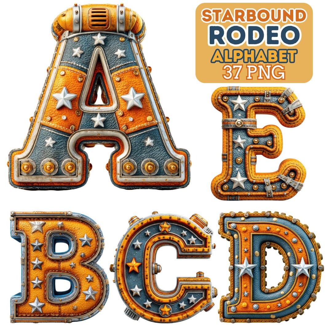 Starbound Rodeo Alphabet PNG Letters and Numbers, Western Cowboy Font ...