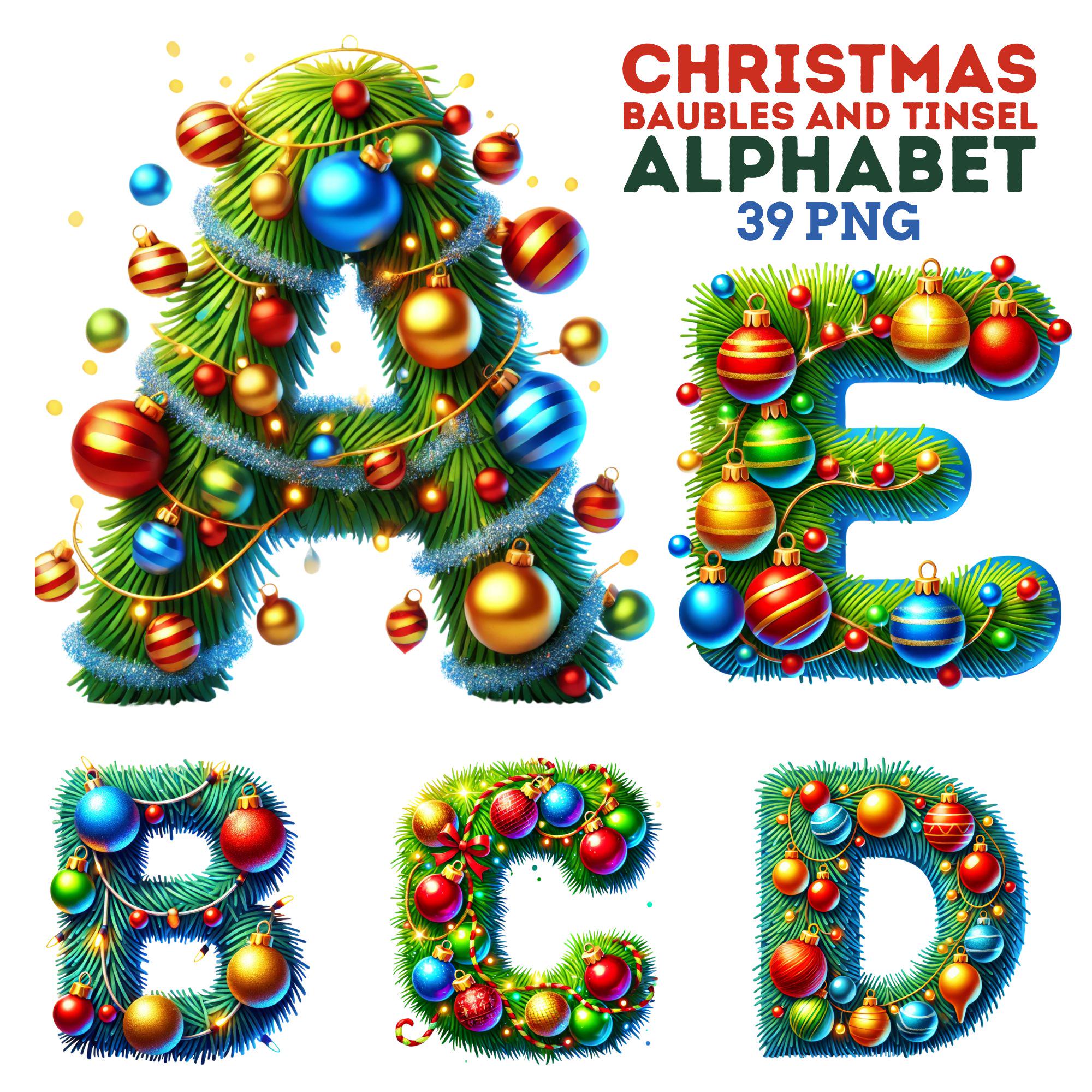 Christmas Baubles and Tinsel Alphabet Clipart, 39 Festive PNG Letters ...