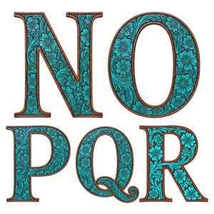 Turquoise Tooled Leather Alphabet PNG | Western Letters A–Z 0–9 ...
