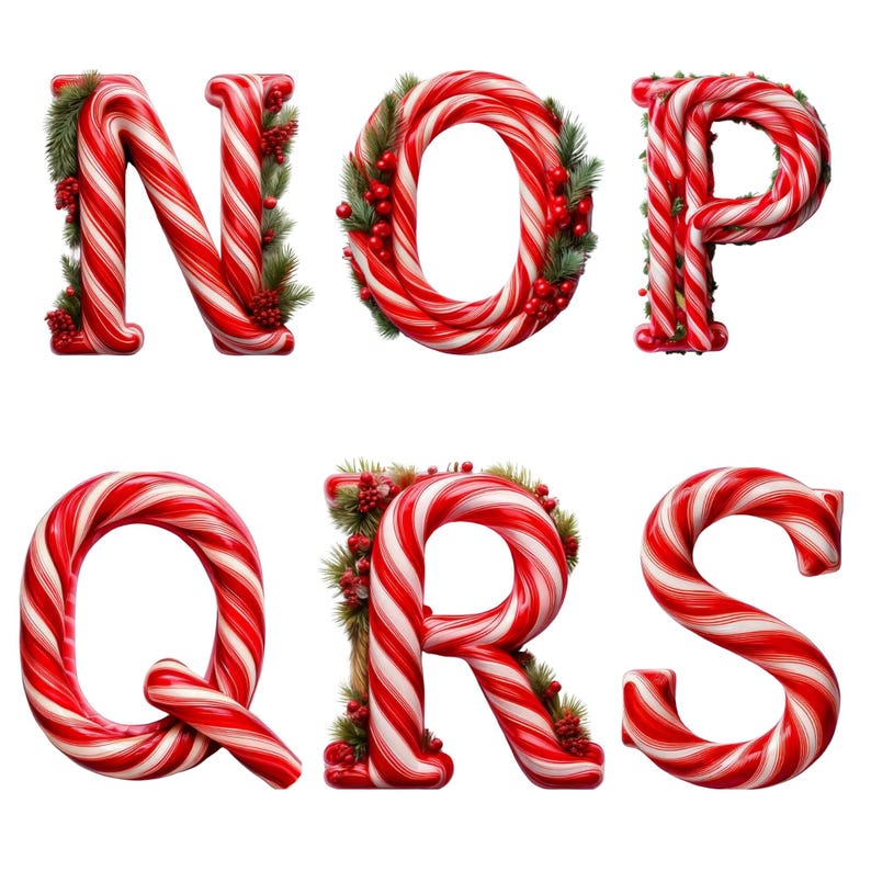 Candy Cane Alphabet Clipart: Festive Christmas PNG Set (digital ...
