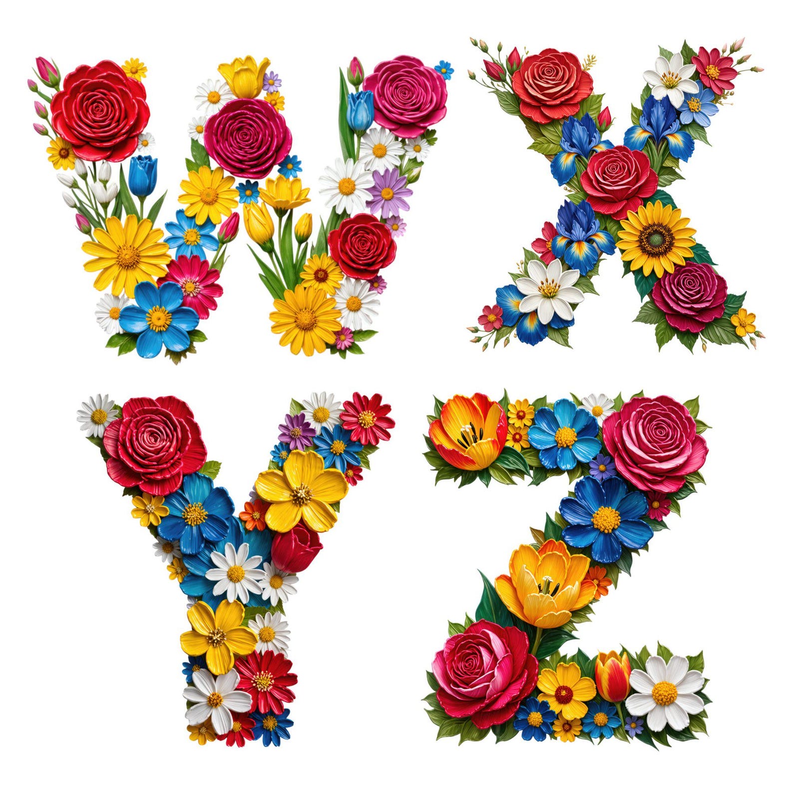Floral Alphabet PNG Clipart: Colorful Flower Letters & Numbers (instant ...