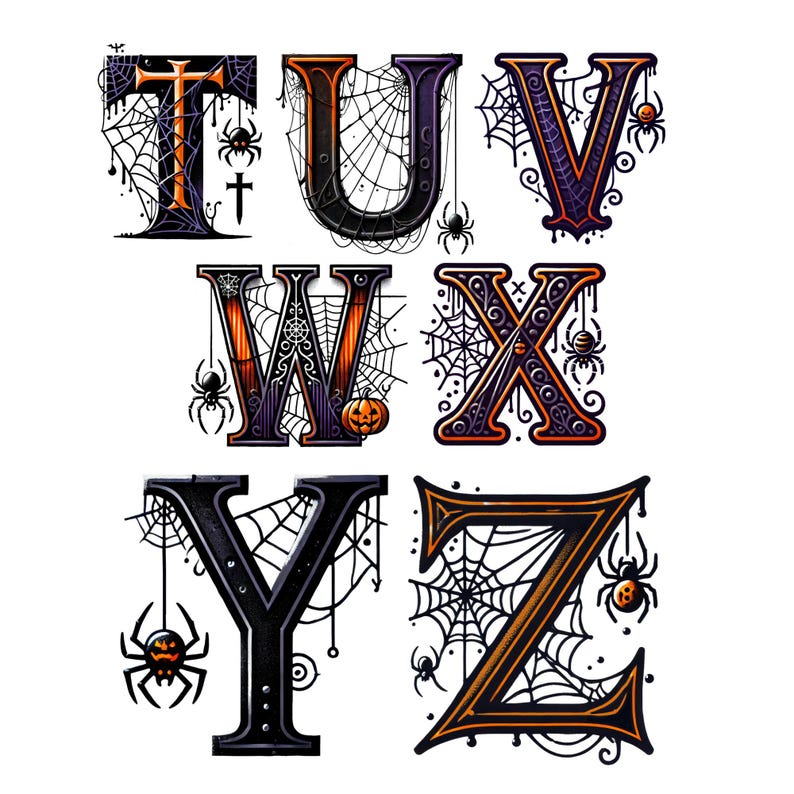 Halloween Cobwebs Alphabet | Spooky Letters & Numbers Clipart Set. - Etsy