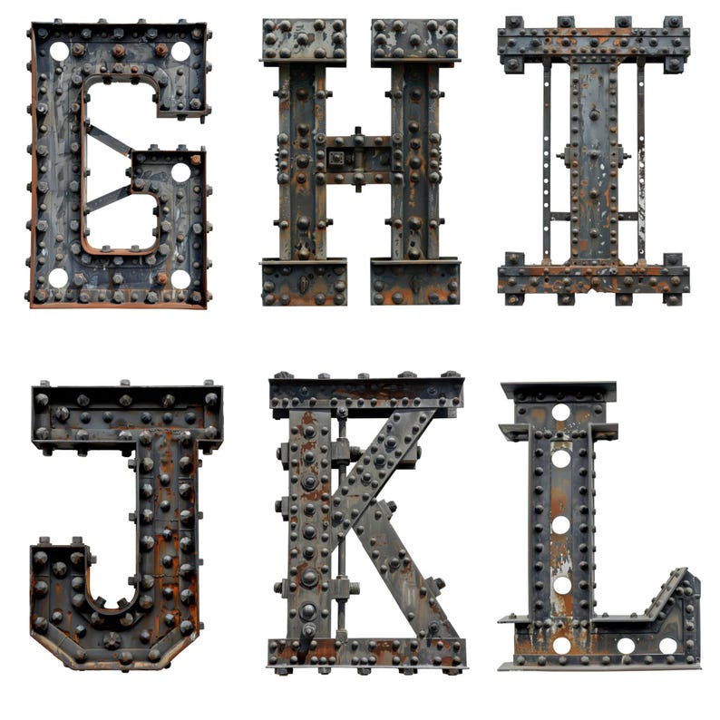 Industrial Metal Alphabet PNG – 3D Rusty Rivet Steampunk Font (digital ...