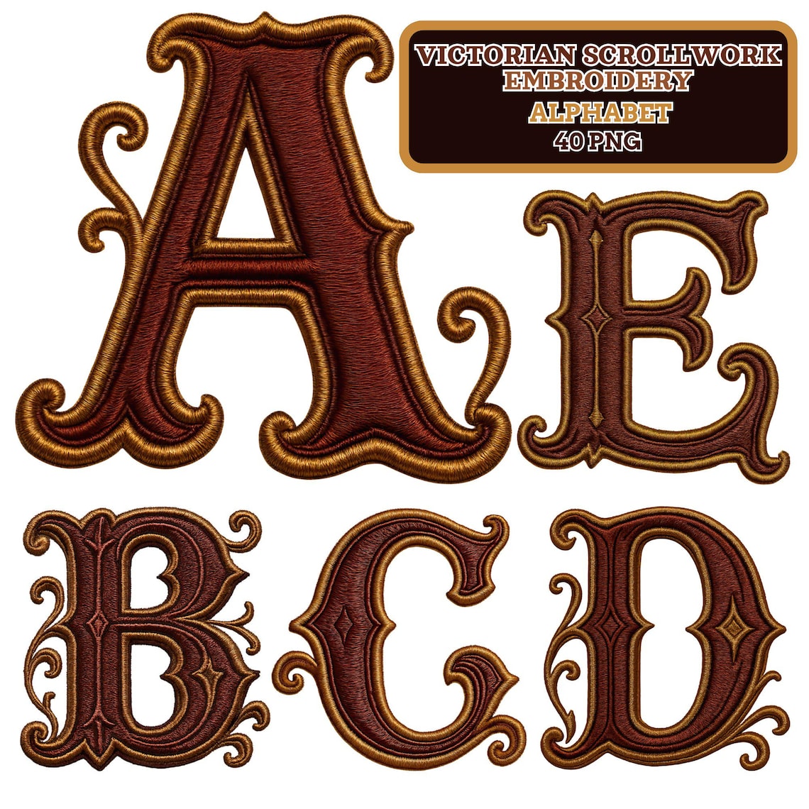 Victorian Scrollwork Embroidered Alphabet PNG | Letters, Numbers ...