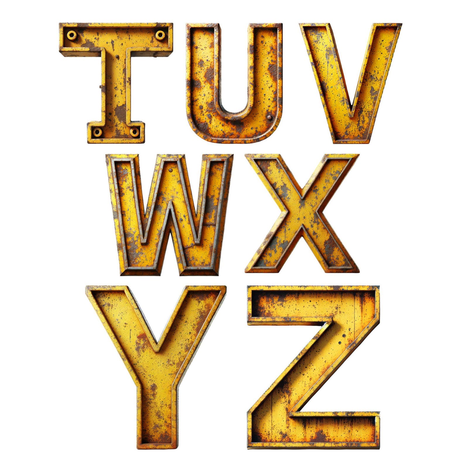 Yellow Rust Alphabet PNG Set, 39 Grunge Industrial Letters and Numbers ...