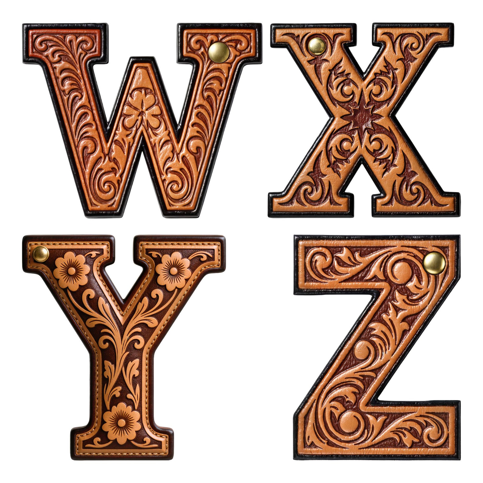 Western Tooled Leather Alphabet PNG: Cowboy Font Clipart (instant ...