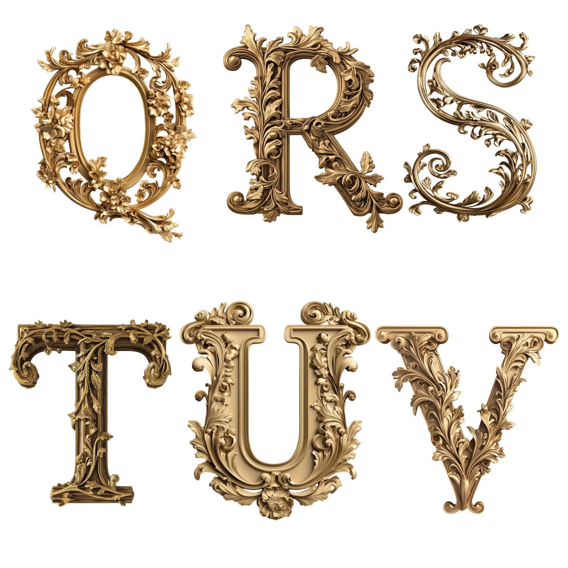Regal Flourish Alphabet PNG Set | Ornate Golden Letters and Numbers ...
