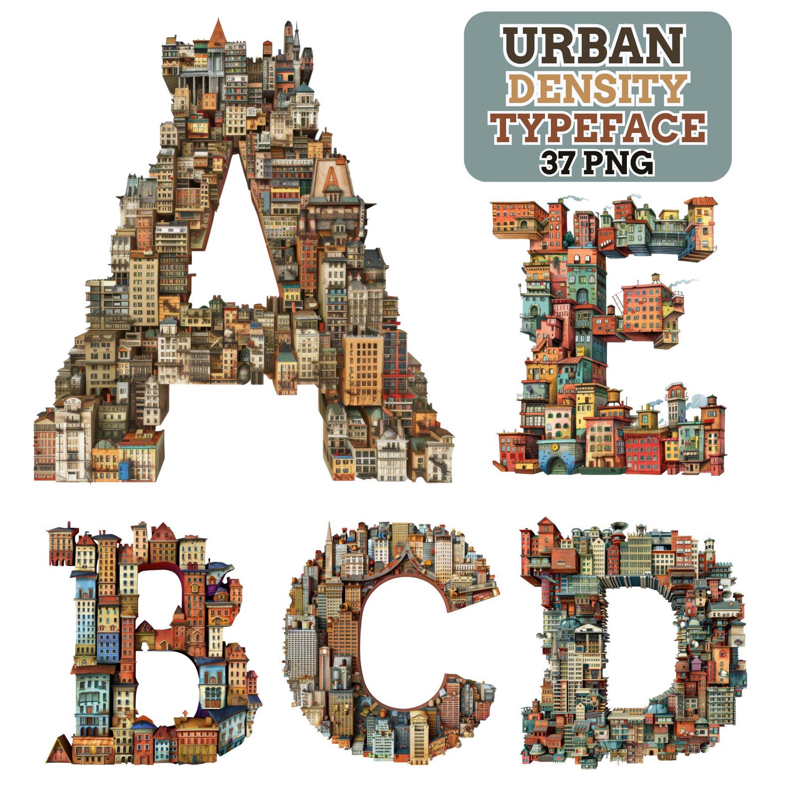Urban Cityscape Alphabet PNG: High-resolution Building Font (digital ...