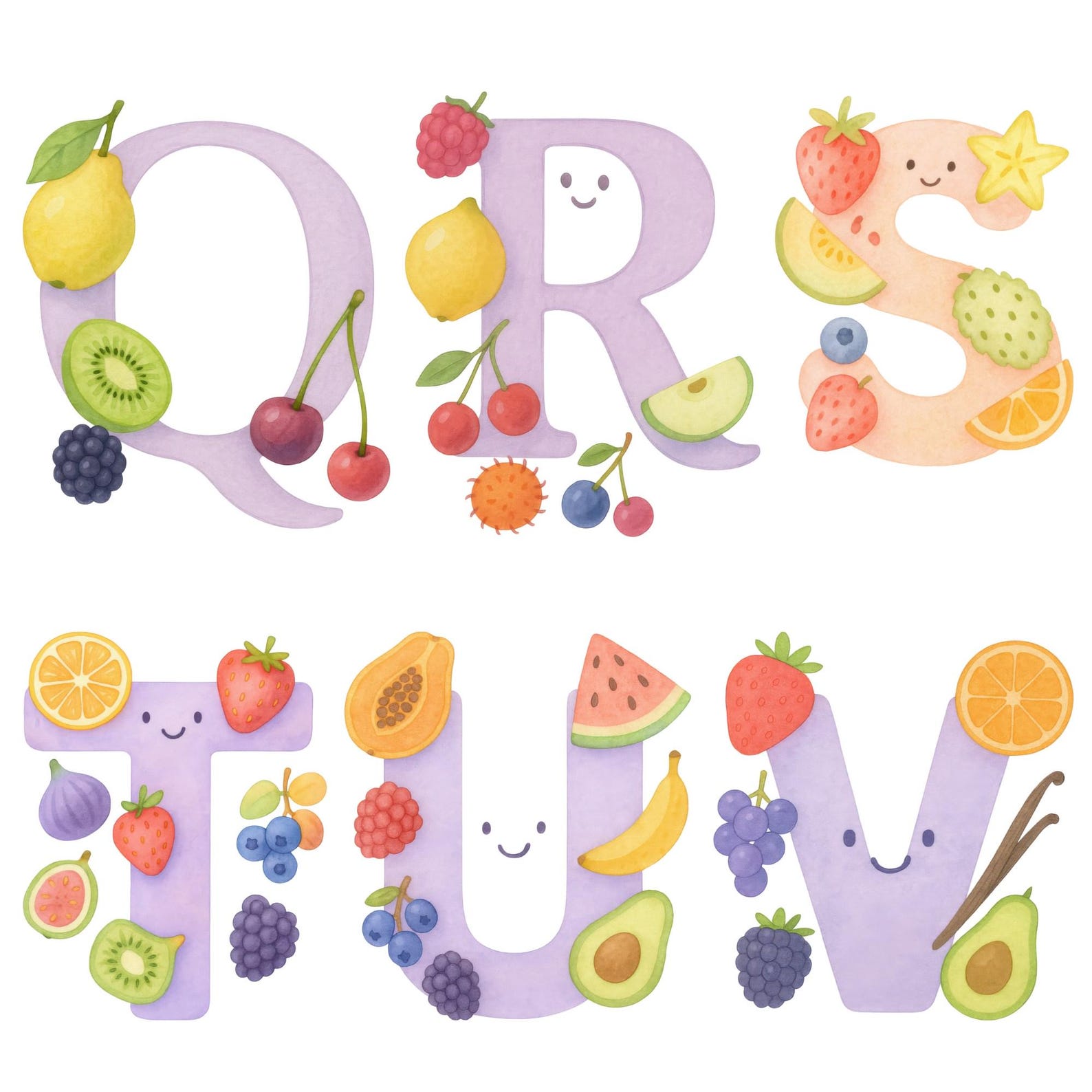 Watercolor Fruit Alphabet Clipart: Kids Classroom Decor (PNG Download ...
