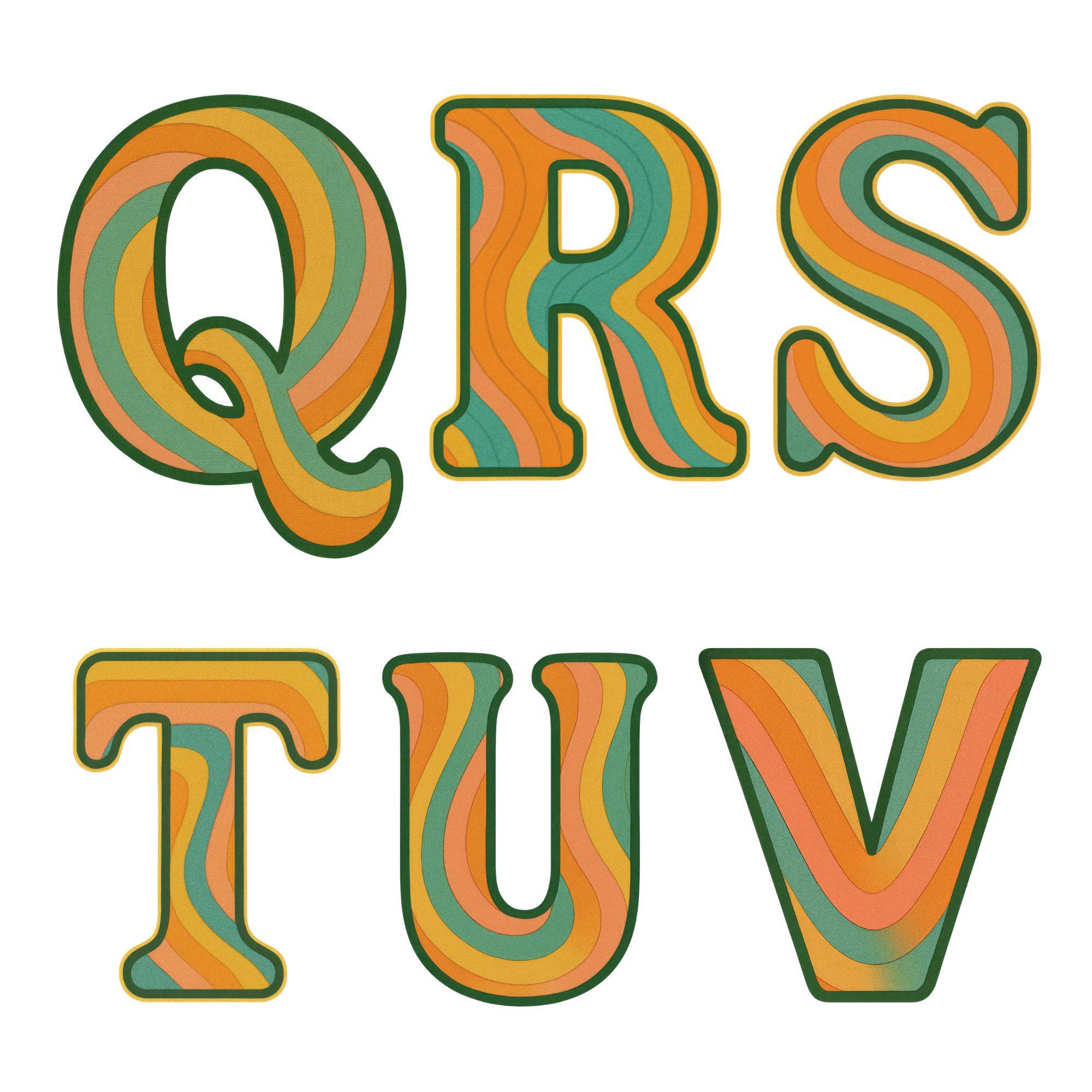 Retro Groovy Alphabet PNG Clipart: 70s Psychedelic Font (digital ...
