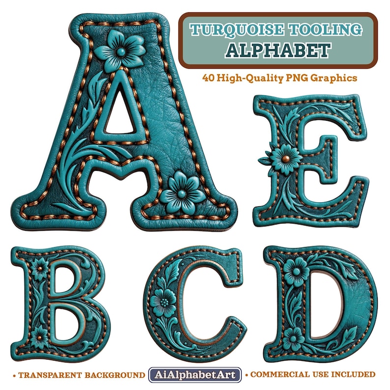 Turquoise Tooling Alphabet PNG | Western Leather Floral Letters | 40 ...