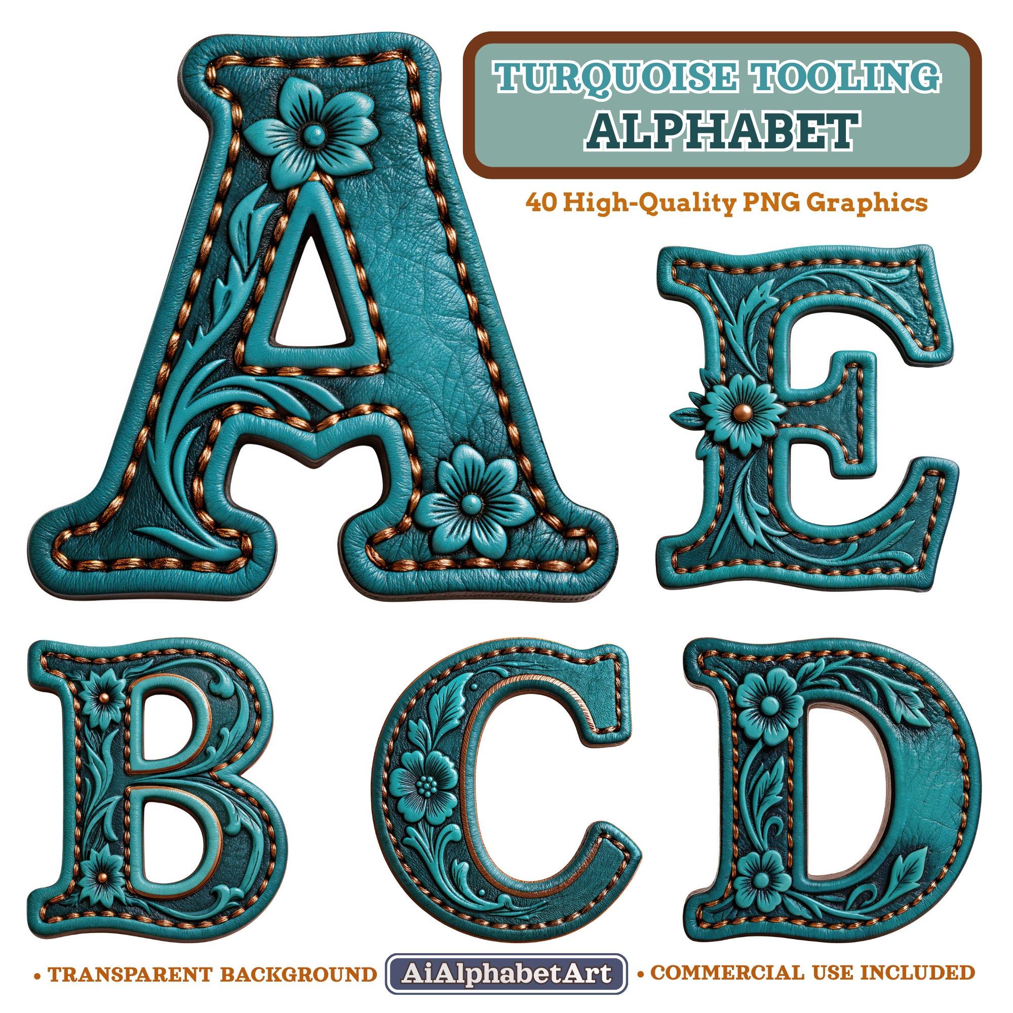 Turquoise Tooling Alphabet PNG | Western Leather Floral Letters | 40 ...