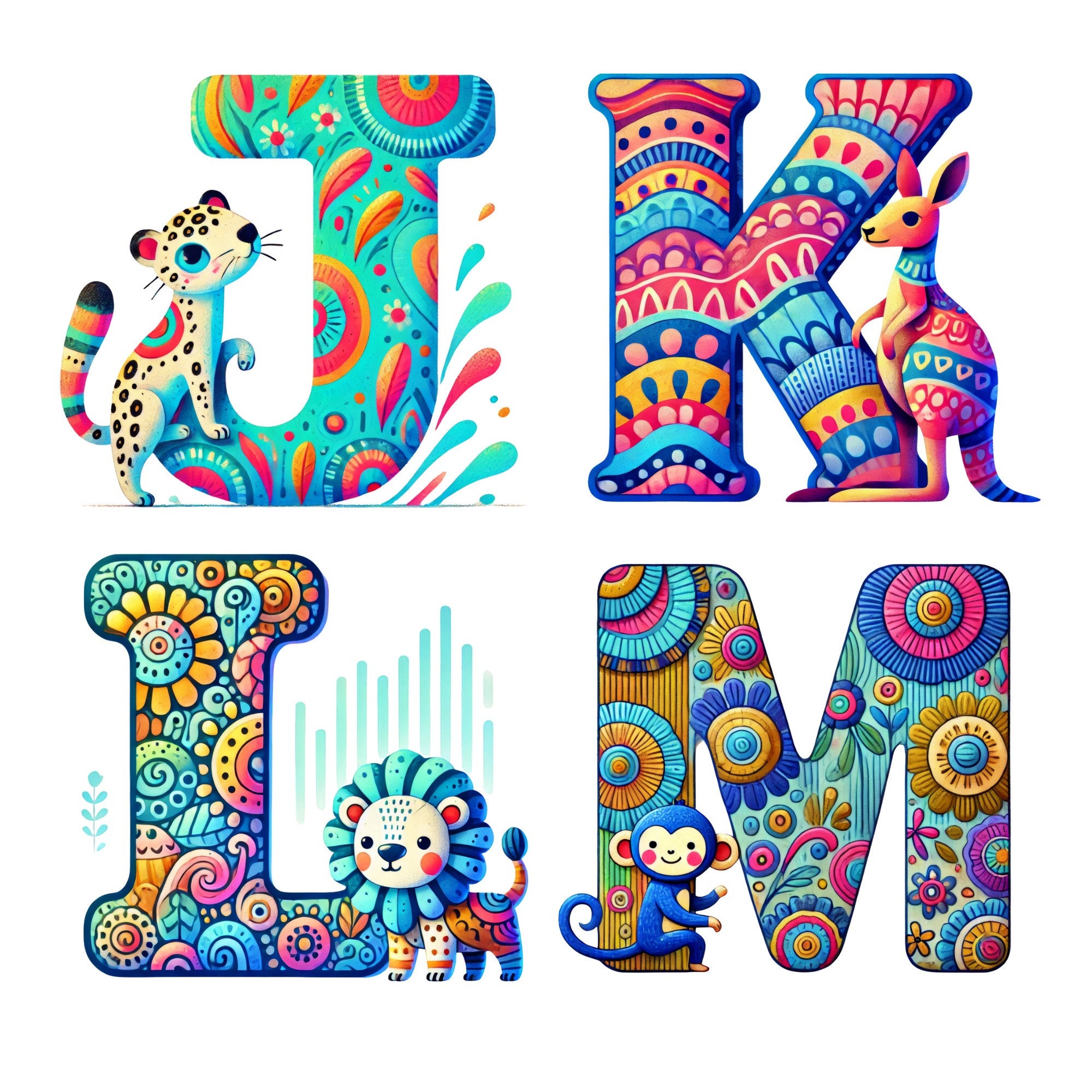 Retro Groovy Font Style Alphabet With Flat Watercolor Illustrations, 37 ...