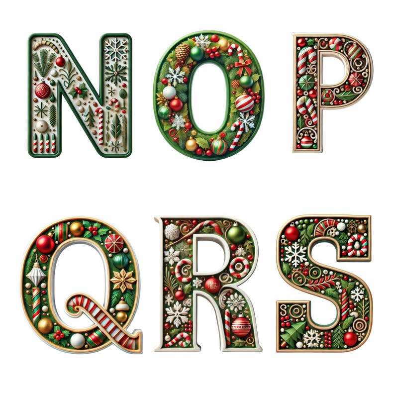 Christmas Alphabet Clipart, 39 PNG Festive Letters and Numbers Set ...