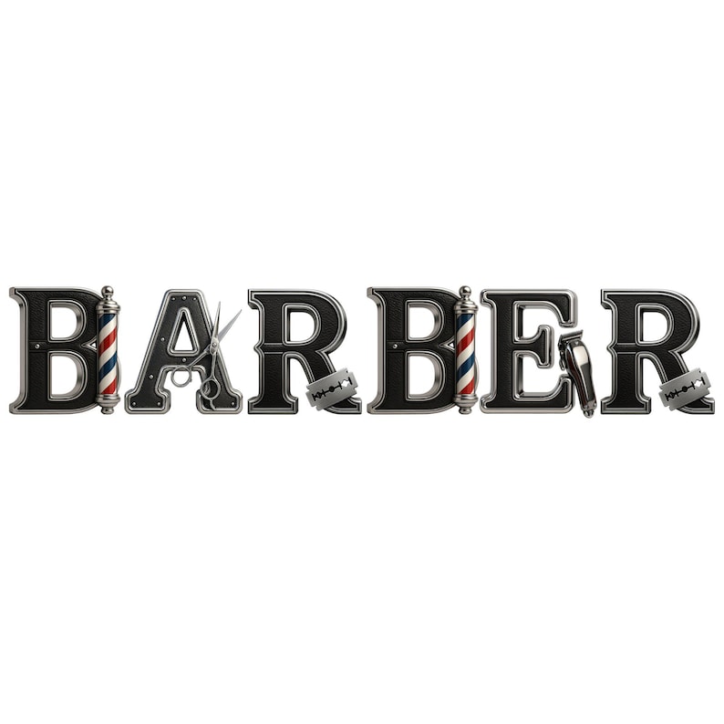 Barber’s Vintage Alphabet PNG | 40 Letters Numbers & Symbols | 3500px ...
