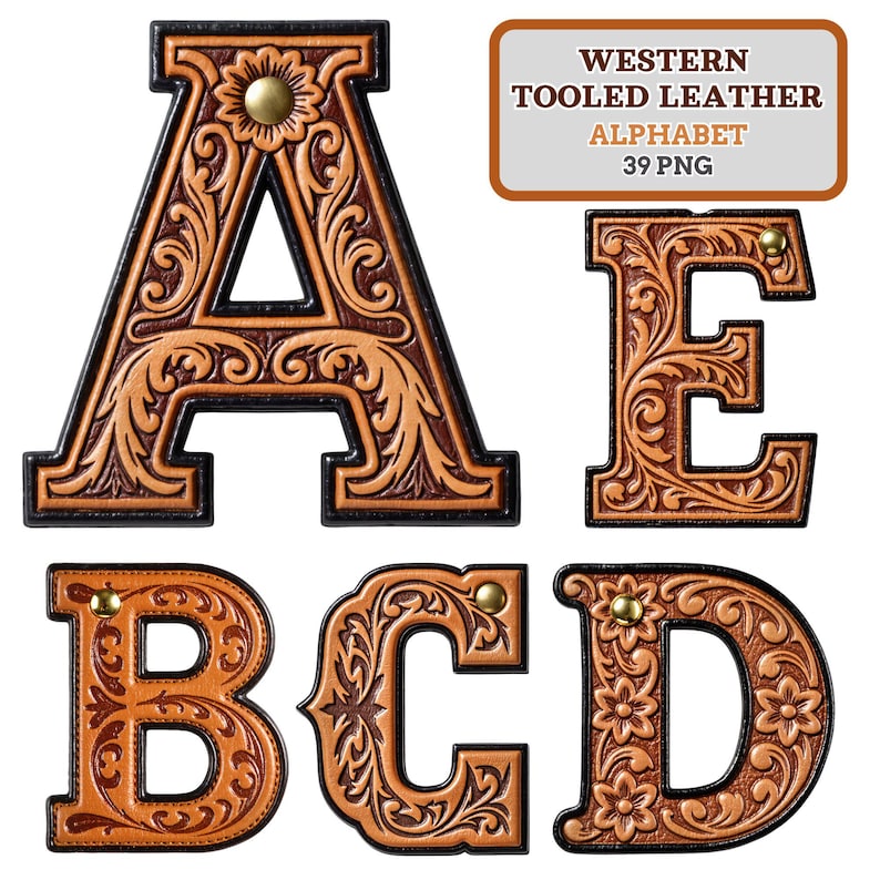 Western Tooled Leather Alphabet PNG: Cowboy Font Clipart (instant ...
