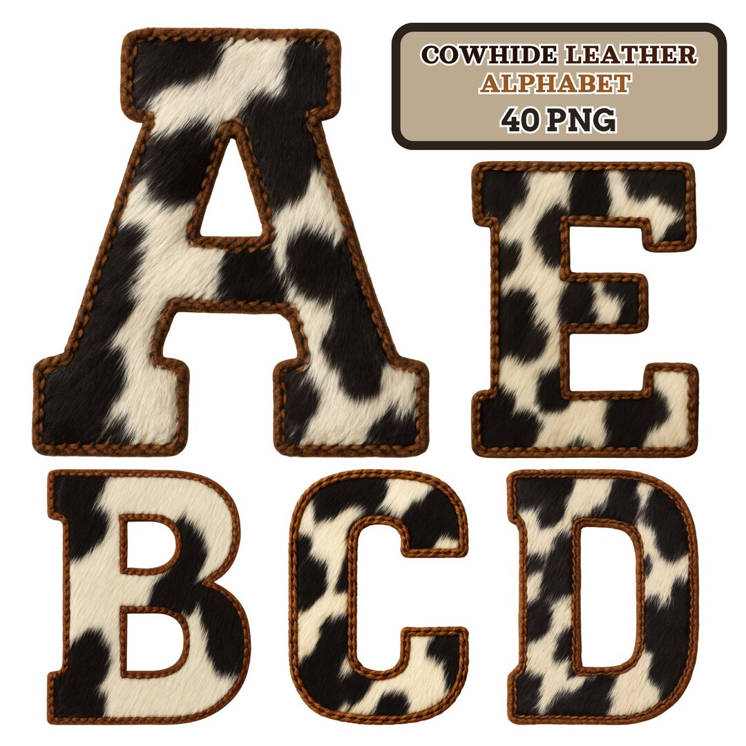 Cowhide Leather Alphabet PNG | Western Cow Print Letters A–Z 0–9 ...