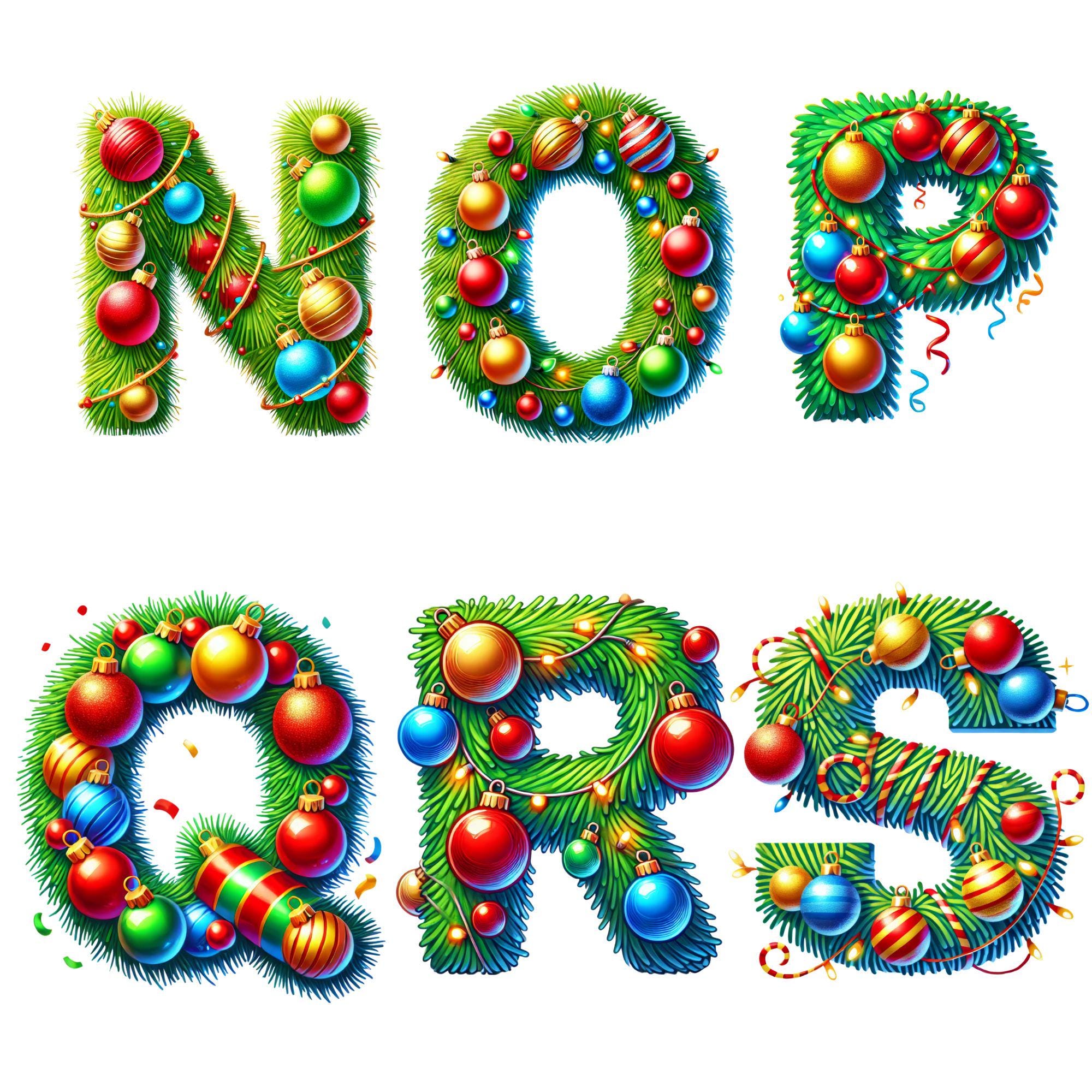 Christmas Baubles and Tinsel Alphabet Clipart, 39 Festive PNG Letters ...