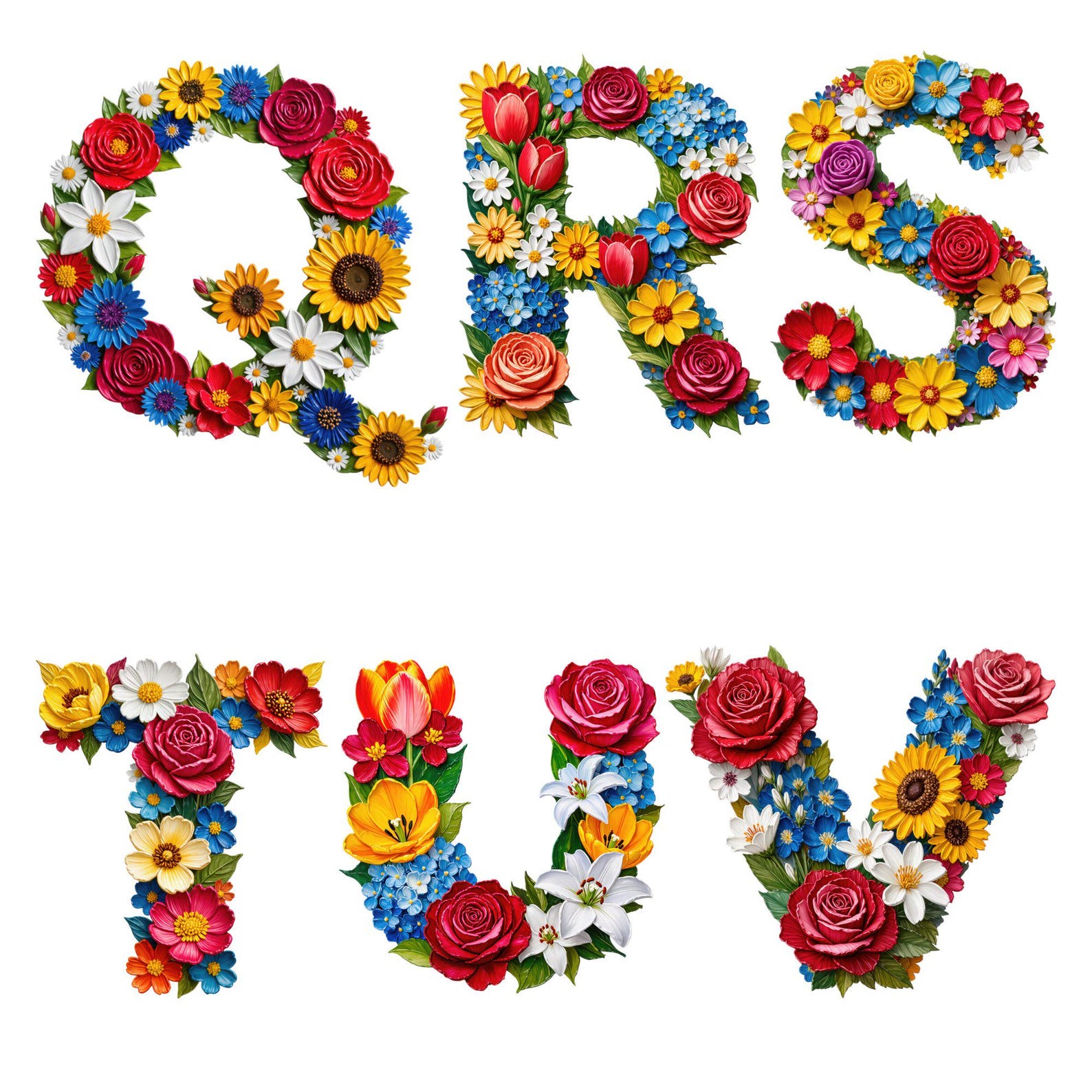 Floral Alphabet PNG Clipart: Colorful Flower Letters & Numbers (instant ...