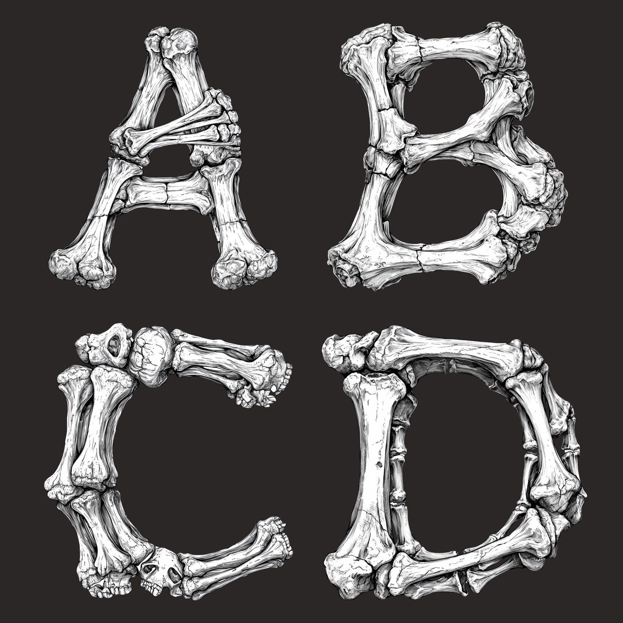 Human Hand Bone Alphabet PNG Set, Gothic Skull Lettering, Skeleton Font ...