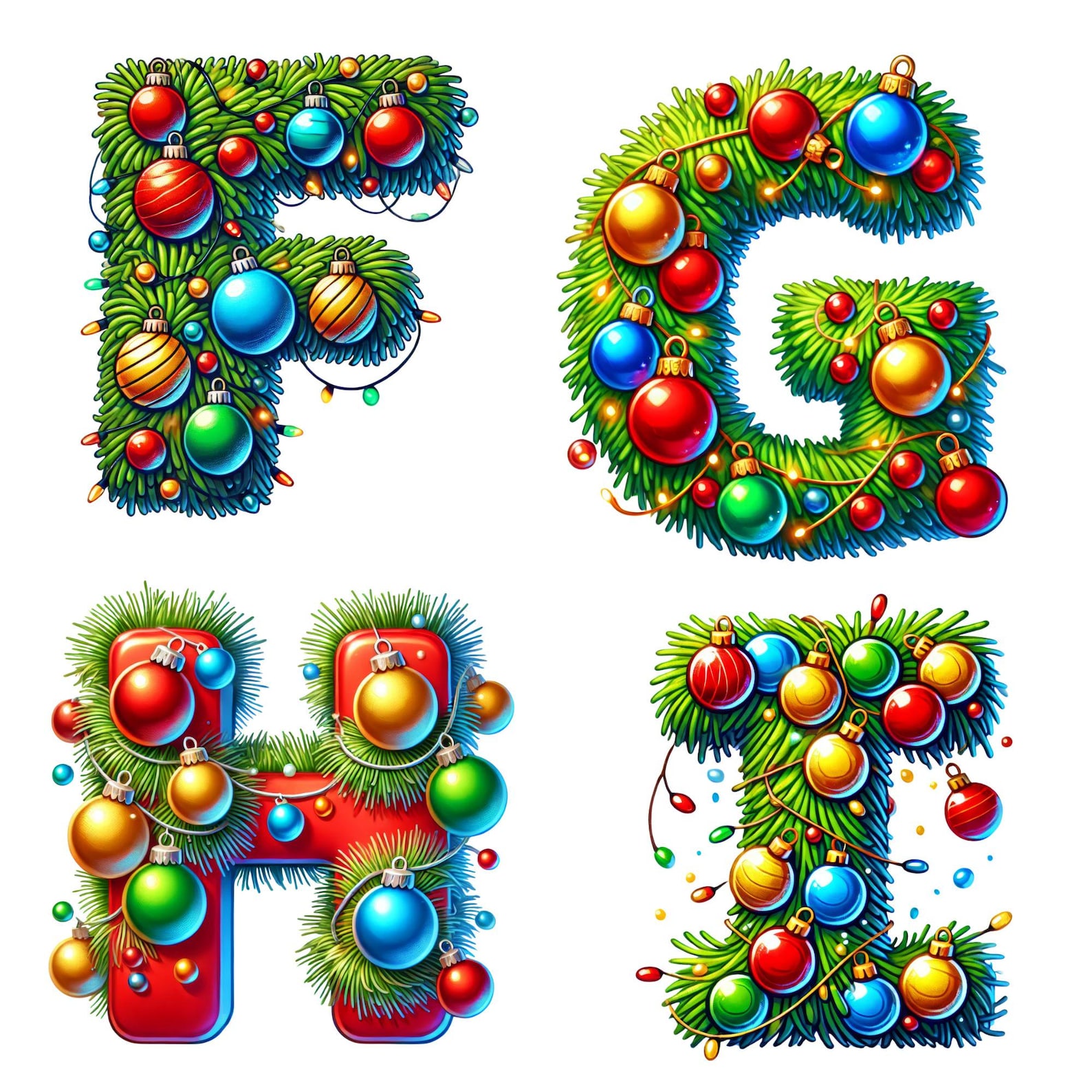 Christmas Baubles and Tinsel Alphabet Clipart, 39 Festive PNG Letters ...