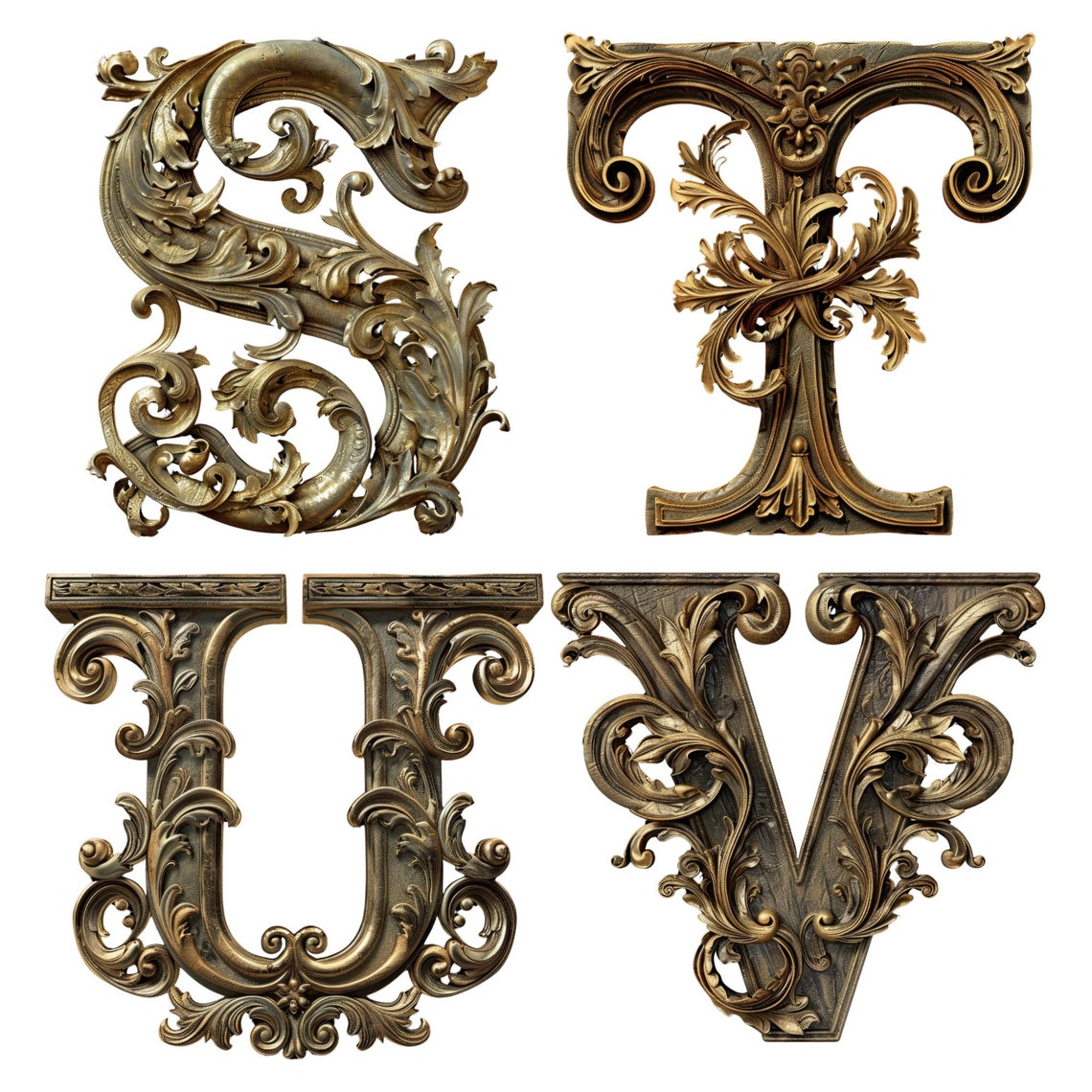 Elegant Golden Antique Flourish Alphabet - 26 PNG Letters - Etsy