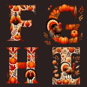 Thanksgiving Watercolor Alphabet Clipart: Pumpkin Turkey Letters ...