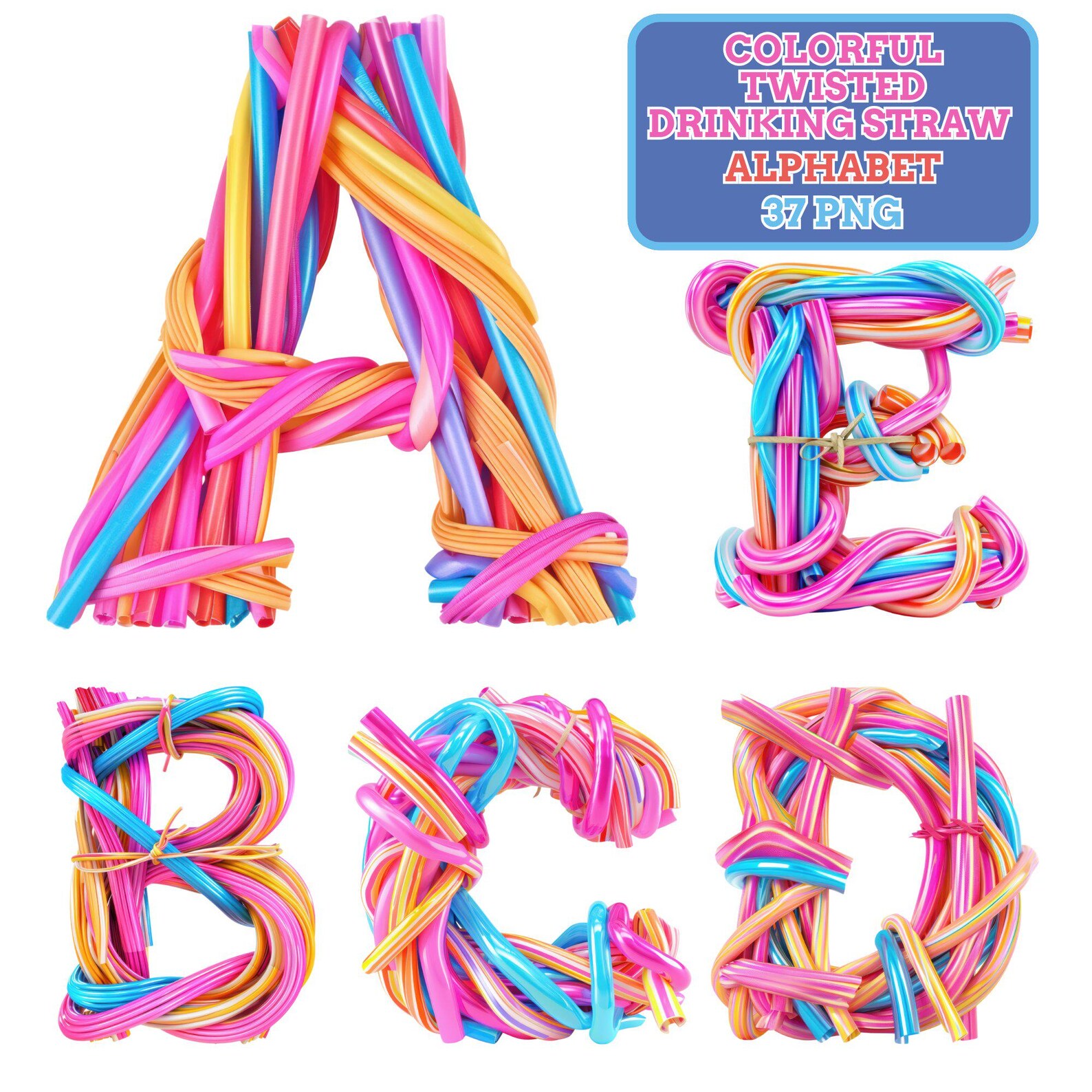 Drinking Straw Alphabet PNG Clipart: 3D Letters & Numbers Font (digital ...