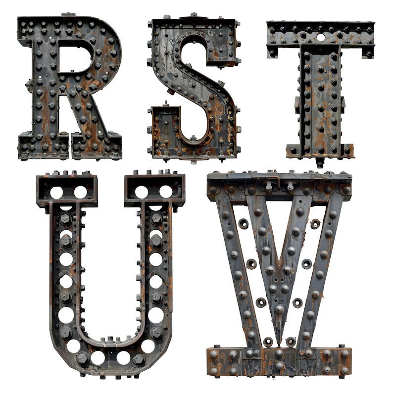 Industrial Metal Alphabet PNG – 3D Rusty Rivet Steampunk Font (digital ...