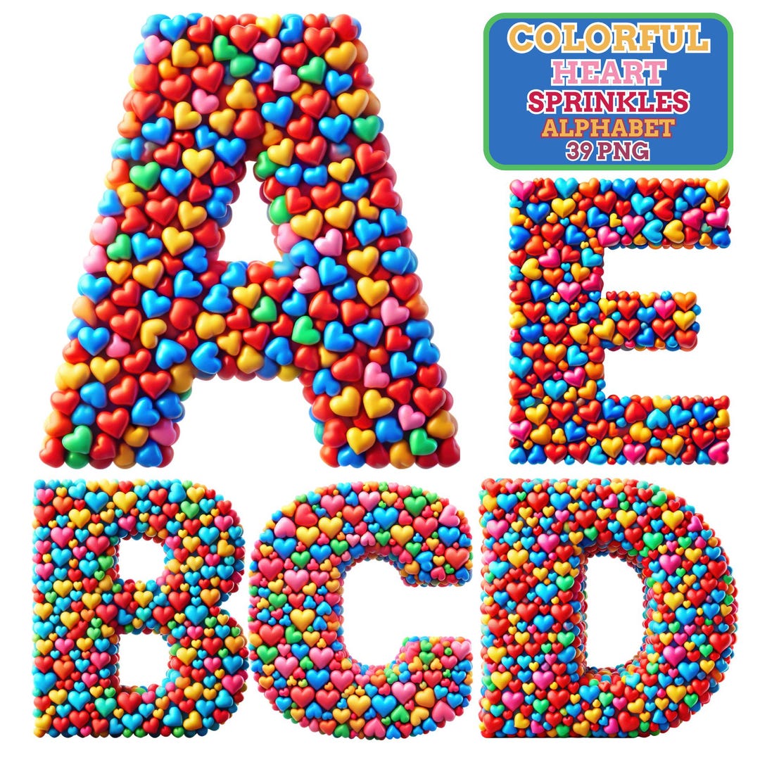 Heart Sprinkles Alphabet PNG: Rainbow Candy Letters & Numbers Clipart ...