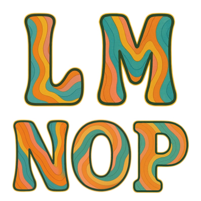 Retro Groovy Alphabet PNG Clipart: 70s Psychedelic Font (digital ...