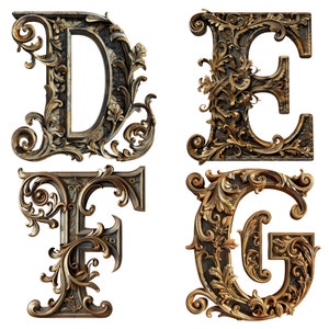 Elegant Golden Antique Flourish Alphabet - 26 PNG Letters - Etsy