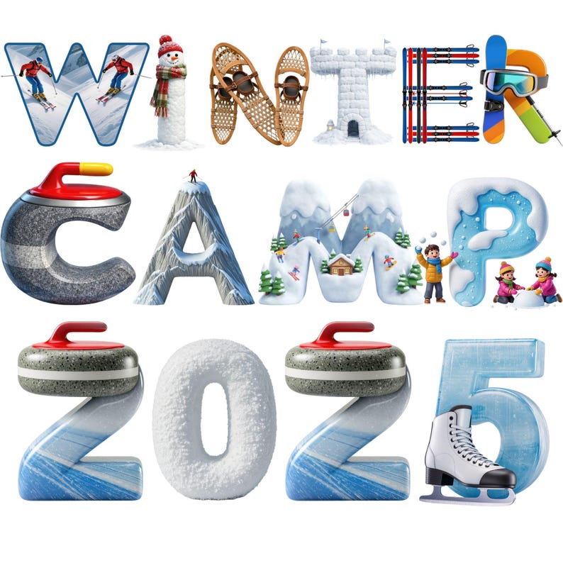 Winter Sports Alphabet Clipart | Ski, Skate, Snowboard Letters (40 PNG ...