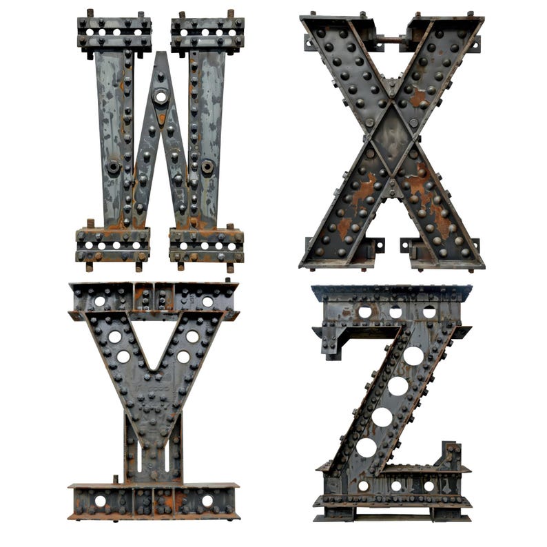 Industrial Metal Alphabet PNG – 3D Rusty Rivet Steampunk Font (digital ...
