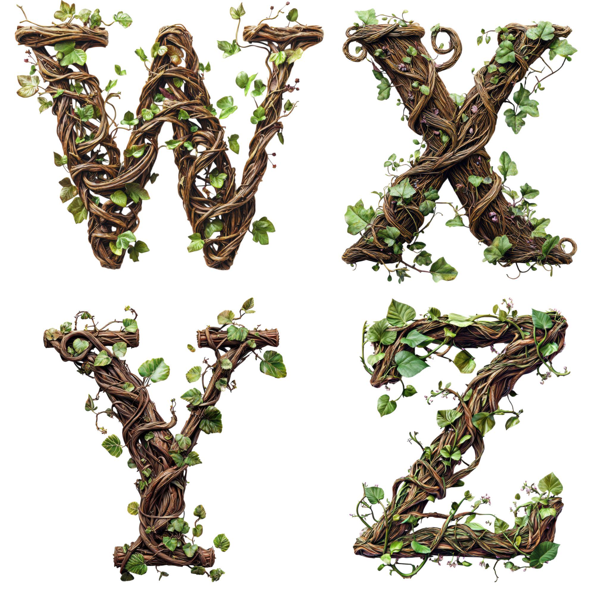 Intertwining Vines Alphabet PNG Letters Nature Font Green Botanical ...