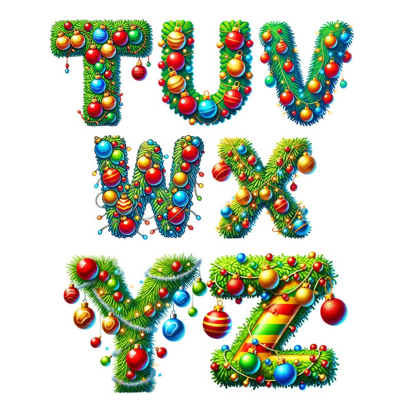Christmas Baubles and Tinsel Alphabet Clipart, 39 Festive PNG Letters ...