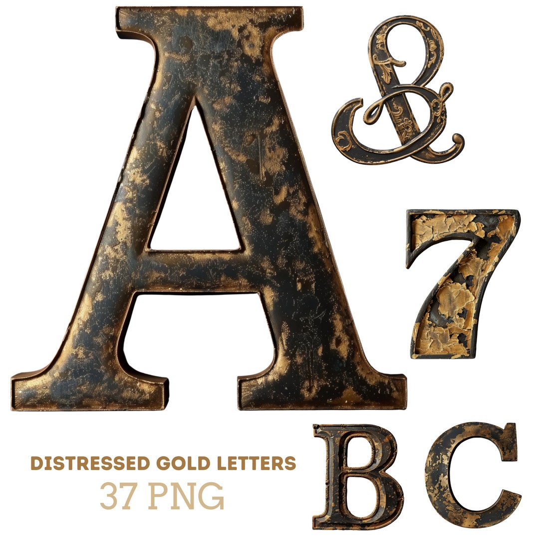 Vintage Distressed Gold Alphabet - 37 PNG Digital Download - Etsy