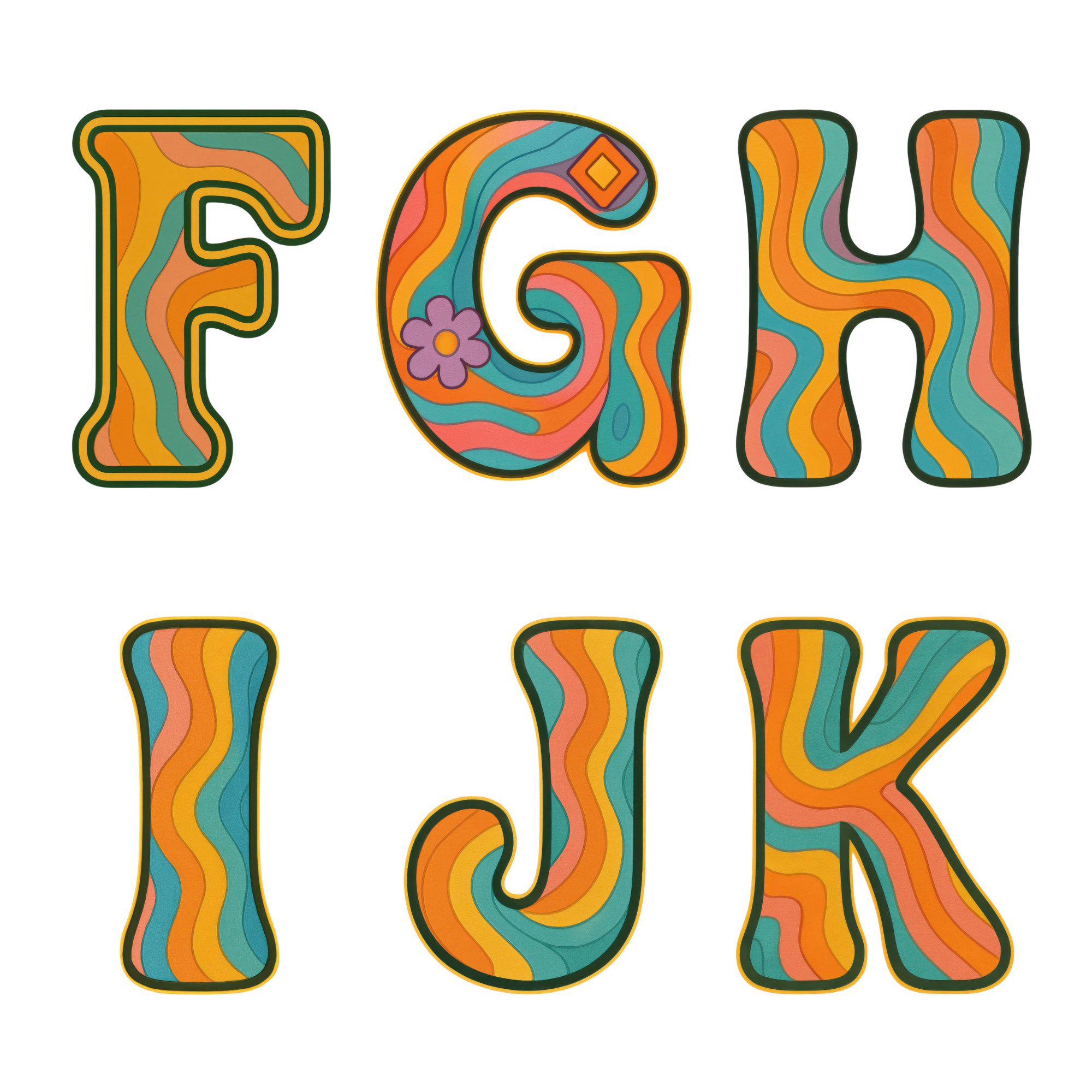 Retro Groovy Alphabet PNG Clipart: 70s Psychedelic Font (digital ...