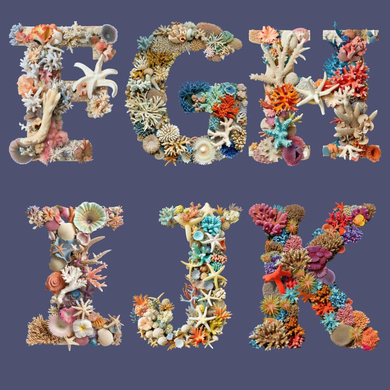 Coralpha Ocean Coral Alphabet PNG Letters and Numbers for Beach Coastal ...