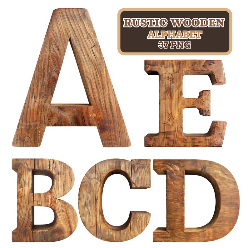 Rustic Wooden Alphabet PNG - 3D Wood Letters Clipart, Farmhouse Font ...