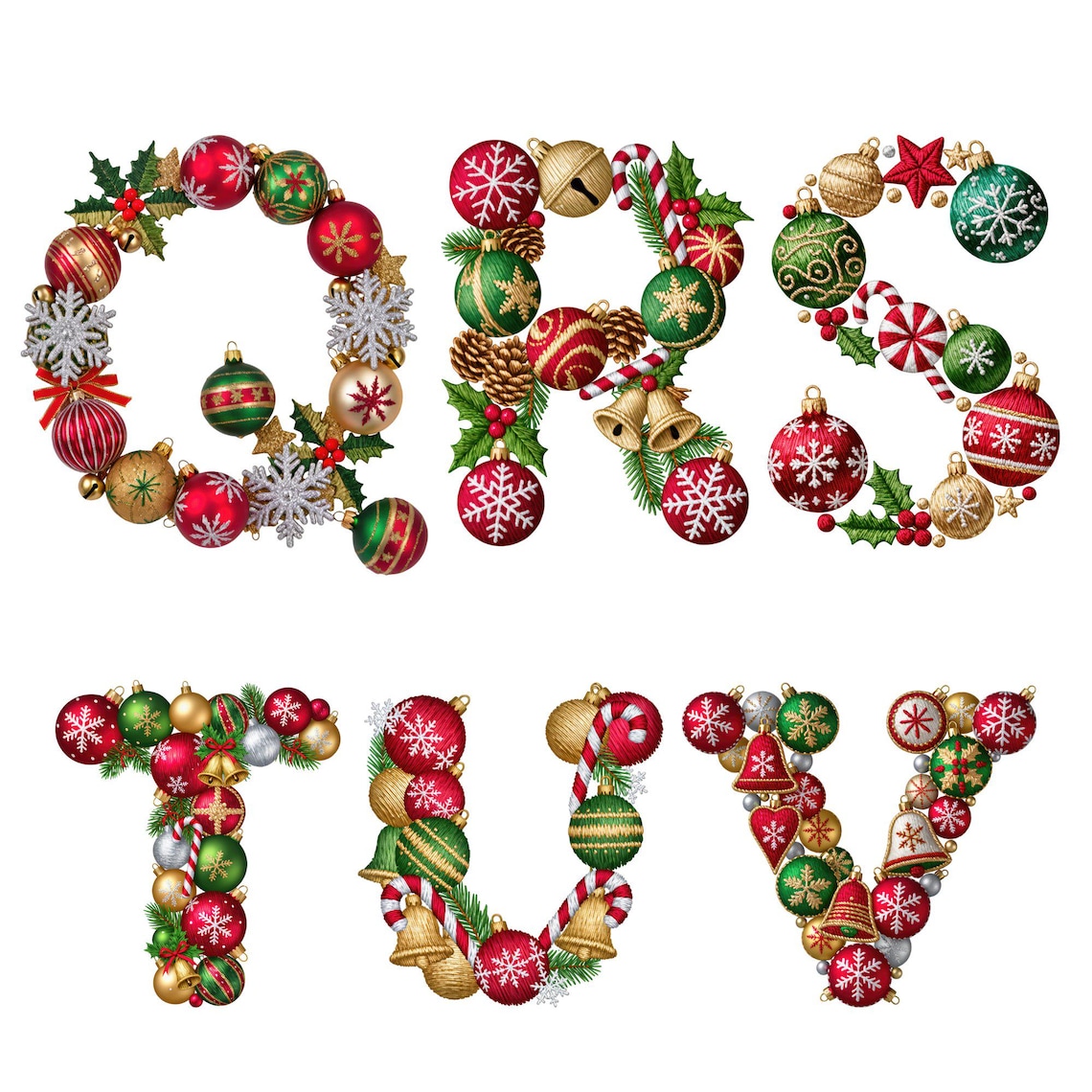 Christmas Ornaments Alphabet PNG: Festive Bauble Letters (instant ...