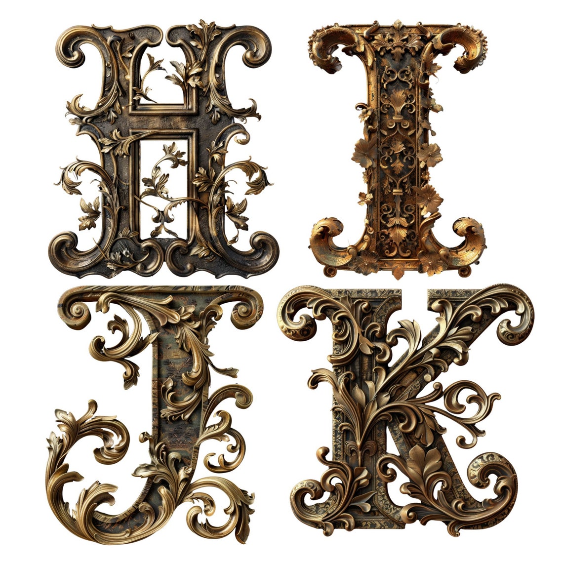 Elegant Golden Antique Flourish Alphabet - 26 PNG Letters - Etsy