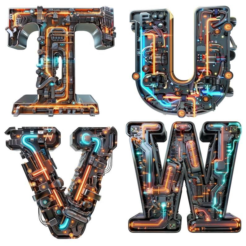 High-tech Machine Alphabet Letters - PNG Graphics - Etsy