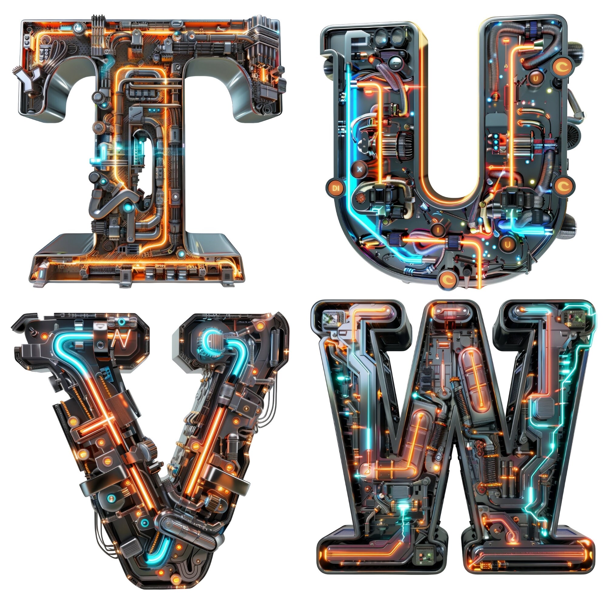 High-tech Machine Alphabet Letters - PNG Graphics - Etsy