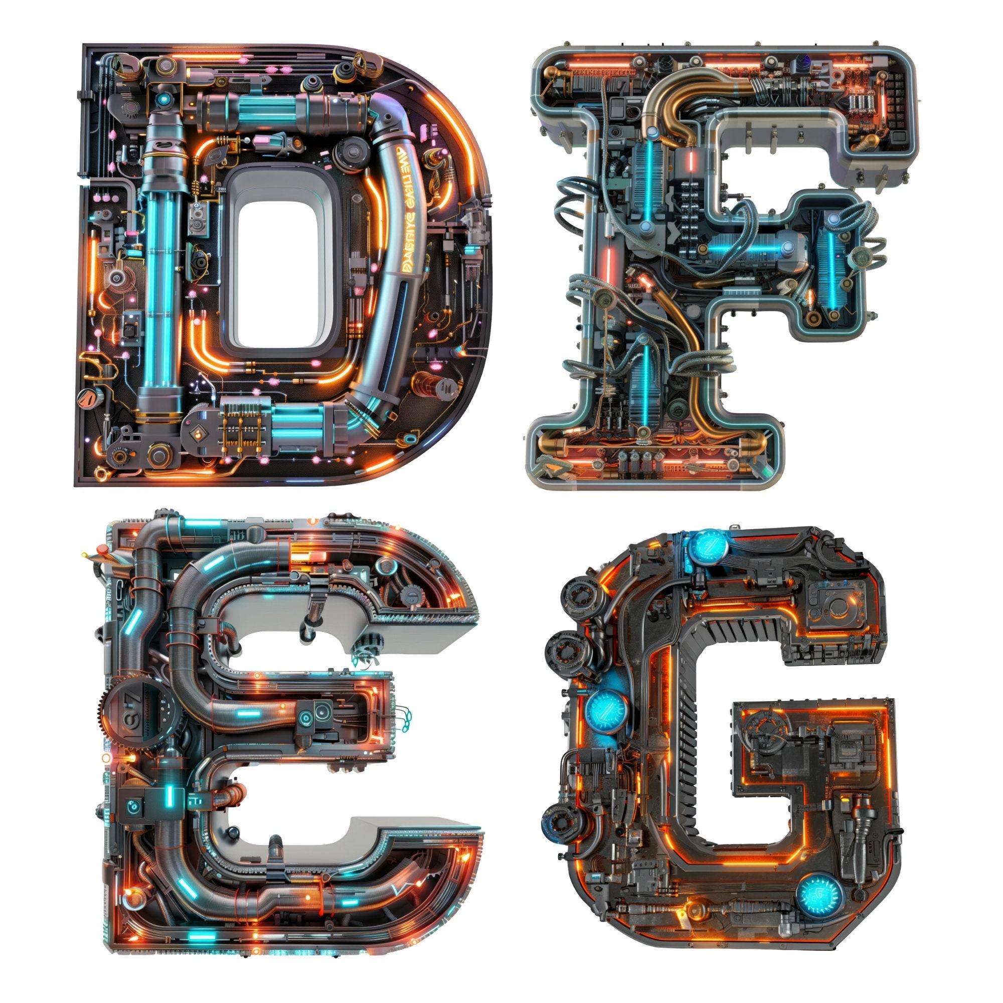 High-tech Machine Alphabet Letters - PNG Graphics - Etsy