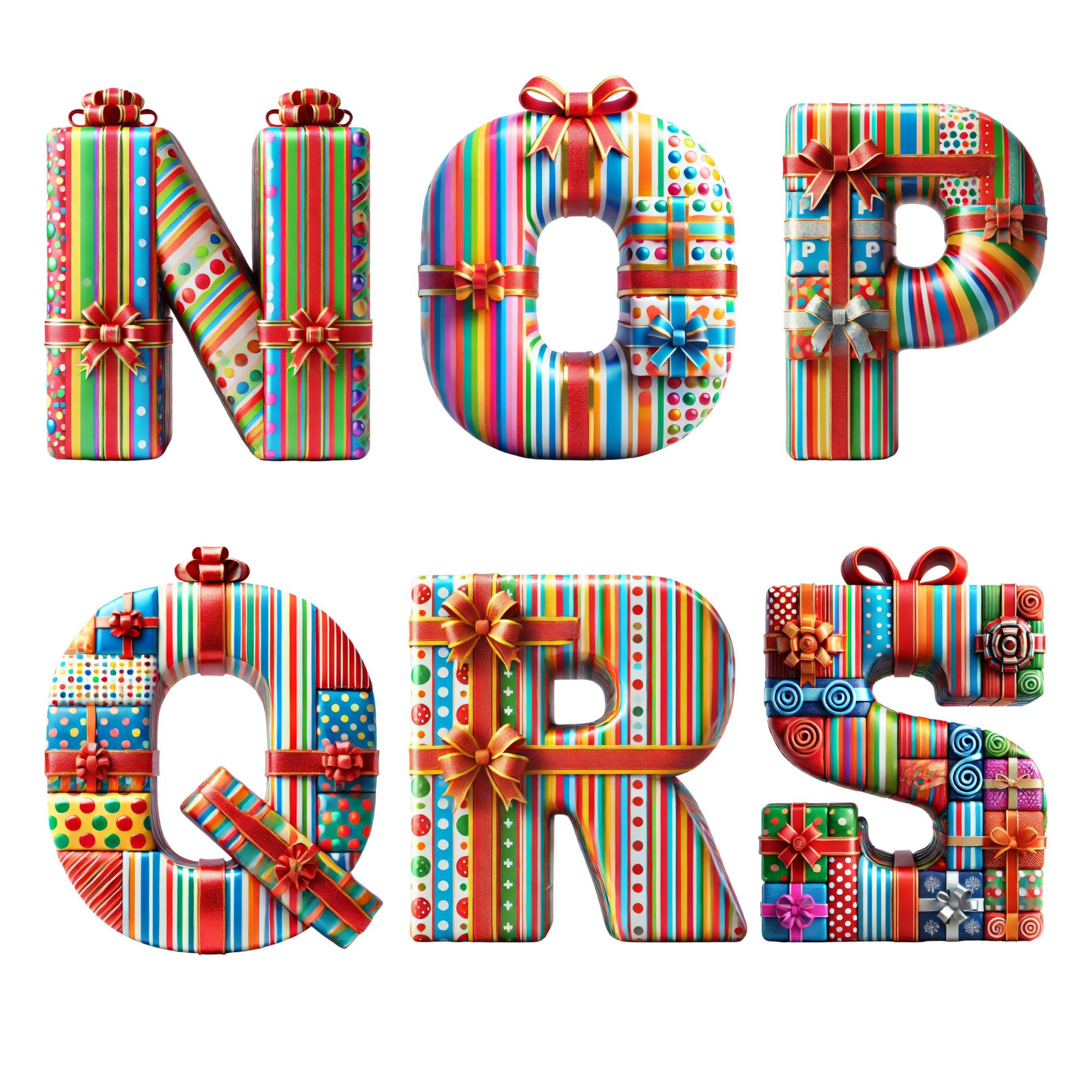 Festive Gift Wrap Alphabet Clipart Bundle – Colorful Wrapped, Christmas ...