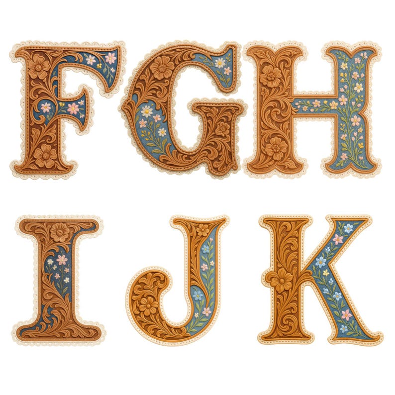 Ranch Nouveau Tooled Leather Alphabet PNG | Western Floral Letters ...
