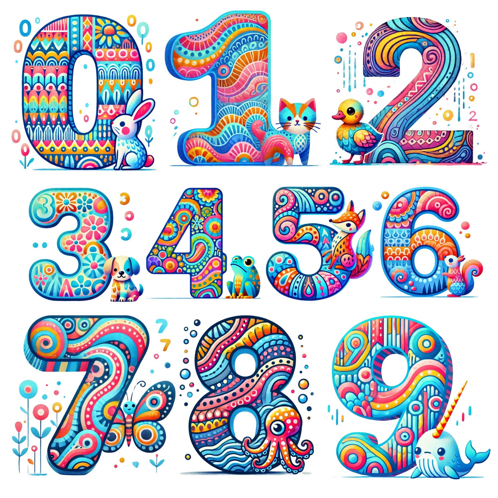 Retro Groovy Font Style Alphabet With Flat Watercolor Illustrations, 37 ...