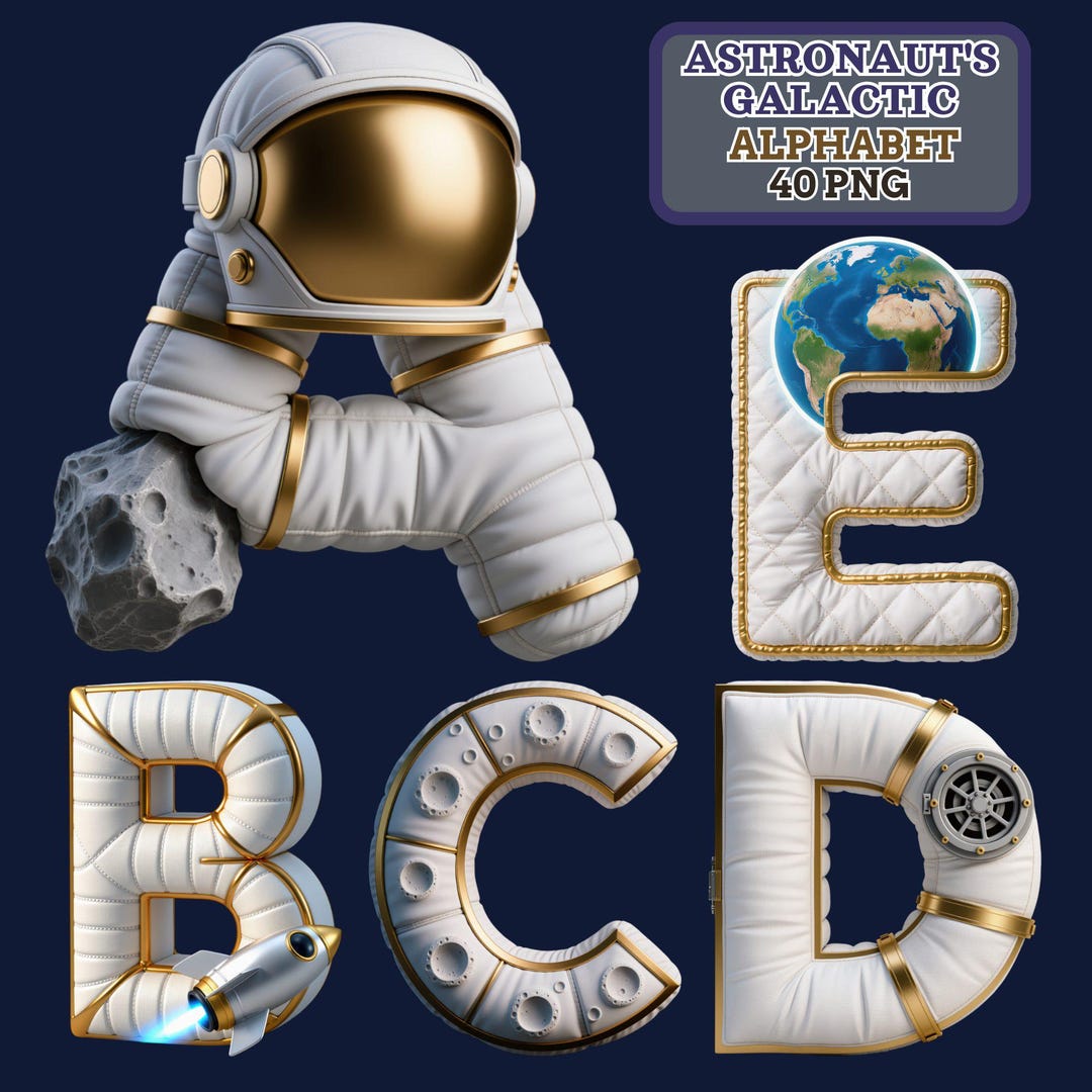 Astronaut’s Galactic Alphabet PNG | Spacesuit Letters 0–9 & Symbols ...